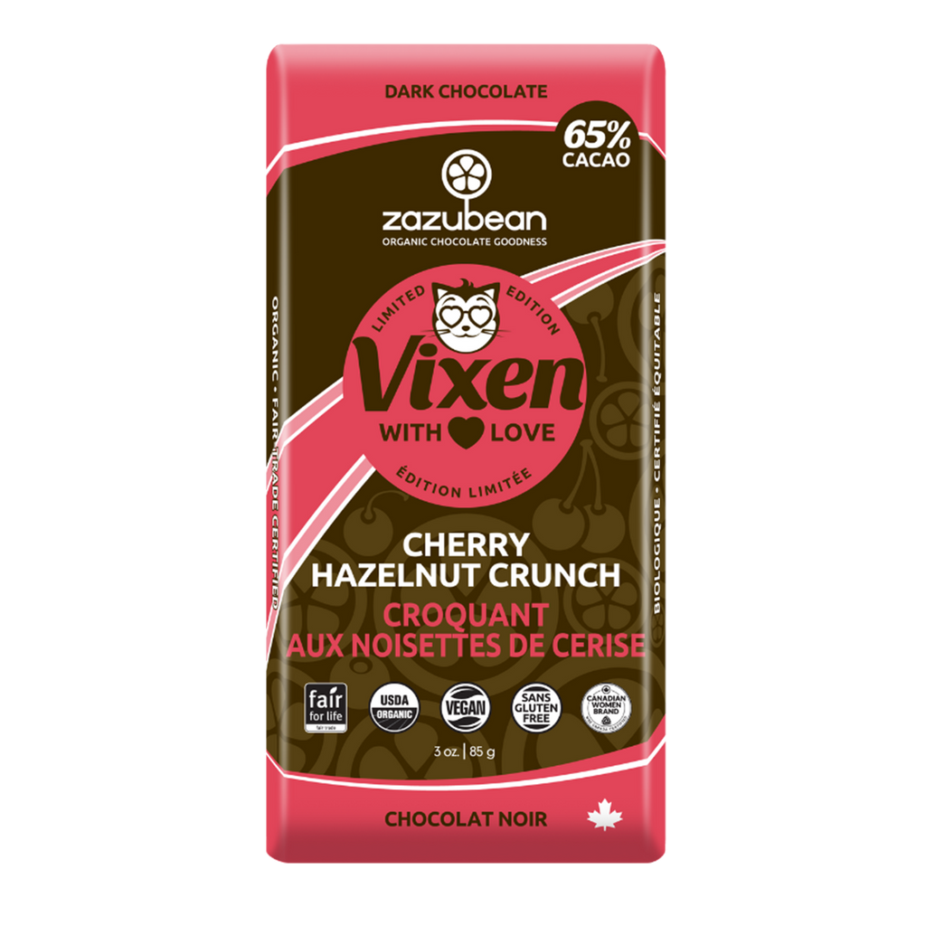 Zazubean Dark Chocolate Bar Valentine's Edition Vixen Cherry Hazelnut ...